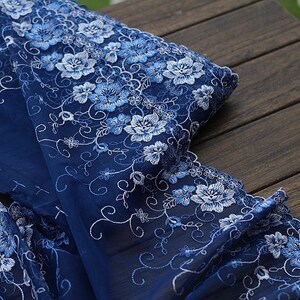 2 Yards Lace Trim Dark Blue Floral Embroidered Tulle Lace 9 Inches Wide ...