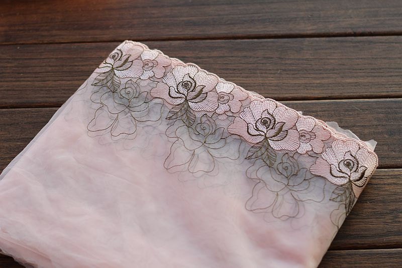2 Yards Embroidered Lace Trim Pink Rose Floral Embroidered | Etsy