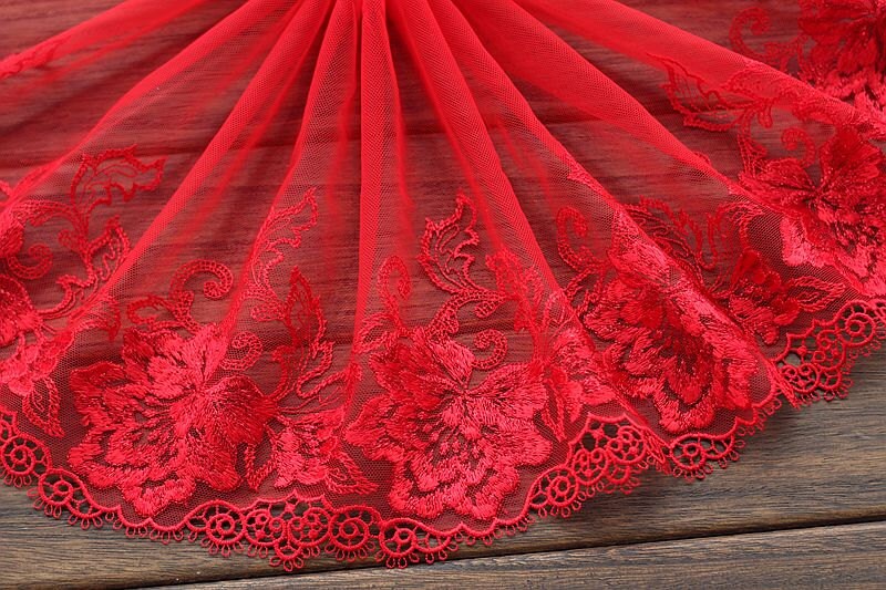 2 Yards Embroidered Lace Trim Red Tulle Lace Trim Floral | Etsy