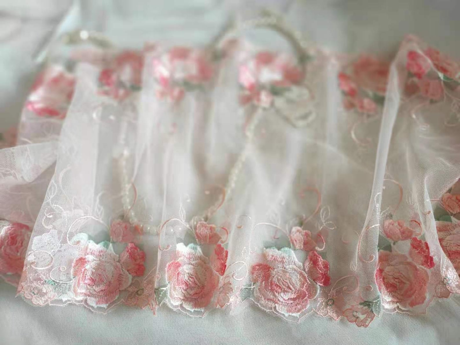 Gorgeous Tulle Lace Trim Pink Rose Flowers Floral Embroidered | Etsy