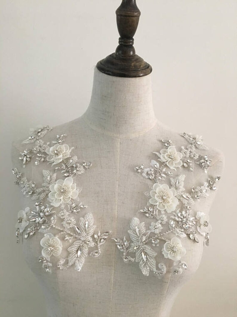 Gorgeous Rhinestone Crystal Applique Pair With 3D Flowers for - Etsy Canada