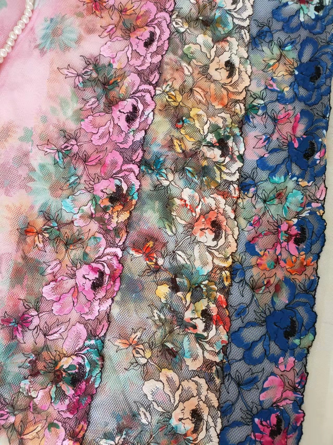 3 Colors Lace Trim Floral Embroidered Lace Printed Tulle Lace 7.87 ...