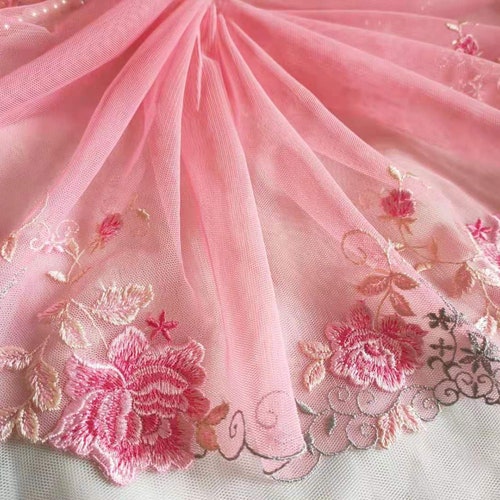 Gorgeous Tulle Lace Trim Pink Rose Flowers Floral Embroidered | Etsy