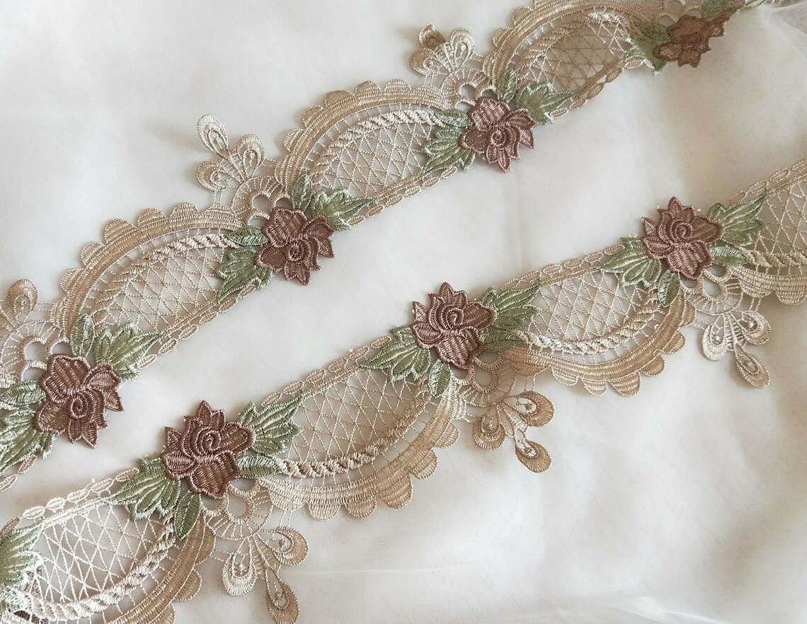 Brown Venice Lace Trim Rose Flower Lace Hollowed Out Scalloped - Etsy