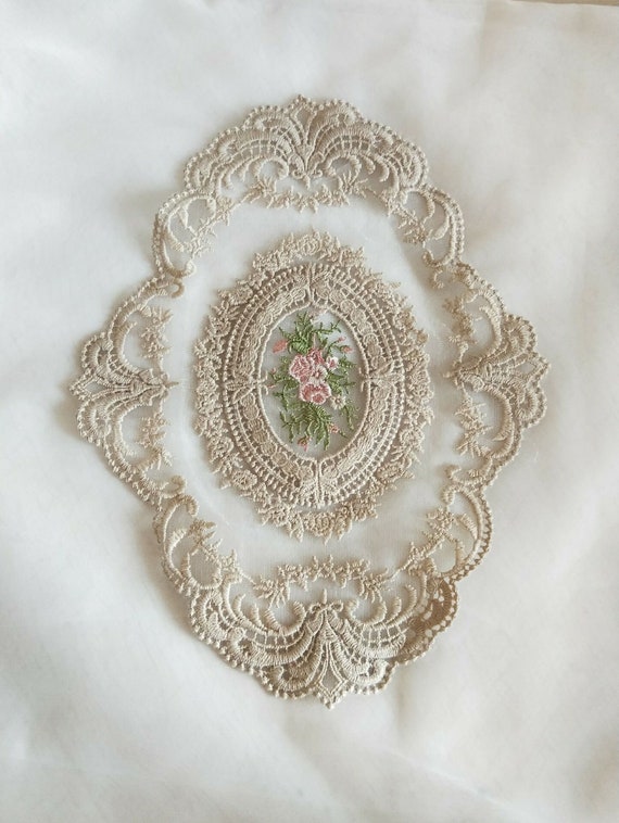 Lovely Cotton Venice Lace Trim Pink Roses Embroidered Trim for | Etsy
