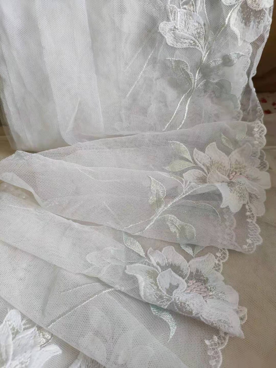 2 Yards Lace Trim Light Cyan Flower Embroidered White Tulle - Etsy