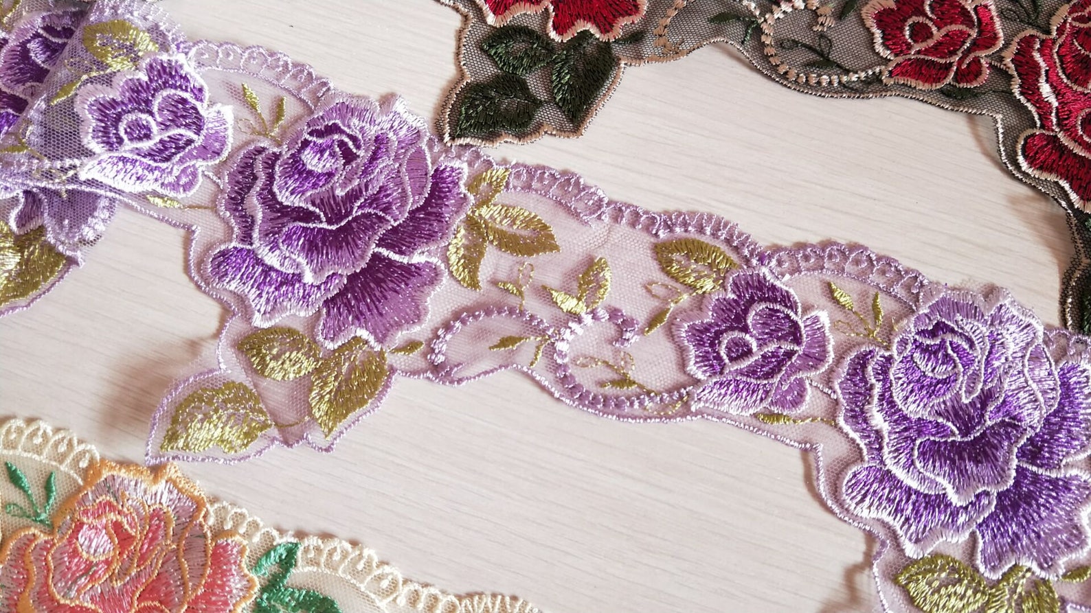 2 Yards Big Rose Embroidered Lace Trim Scalloped Tulle Lace - Etsy