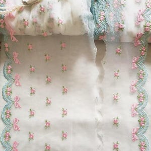 2 Yards Lace Trim Lovely Pink Bow Flowers Embroidered Cream White Tulle ...