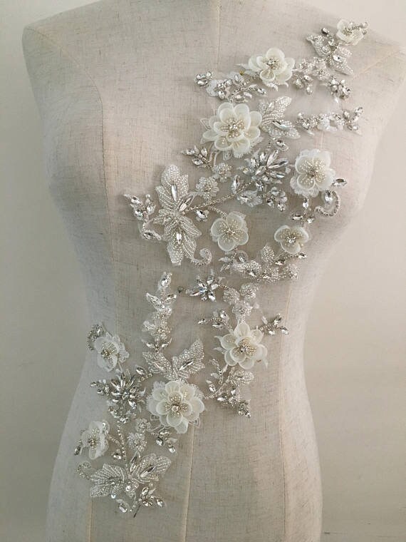 Gorgeous Rhinestone Crystal Applique Pair With 3D Flowers for | Etsy