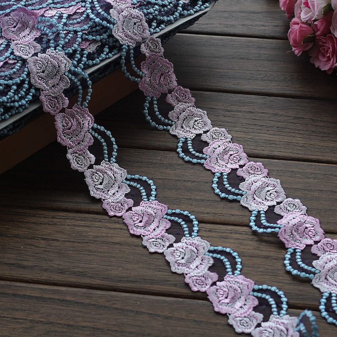 2 Yards Lace Trim Pink Rose Floral Embroidered Tulle Lace 1.96 Inches ...