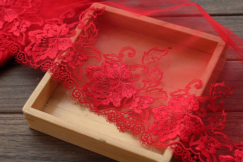 2 Yards Embroidered Lace Trim Red Tulle Lace Trim Floral | Etsy