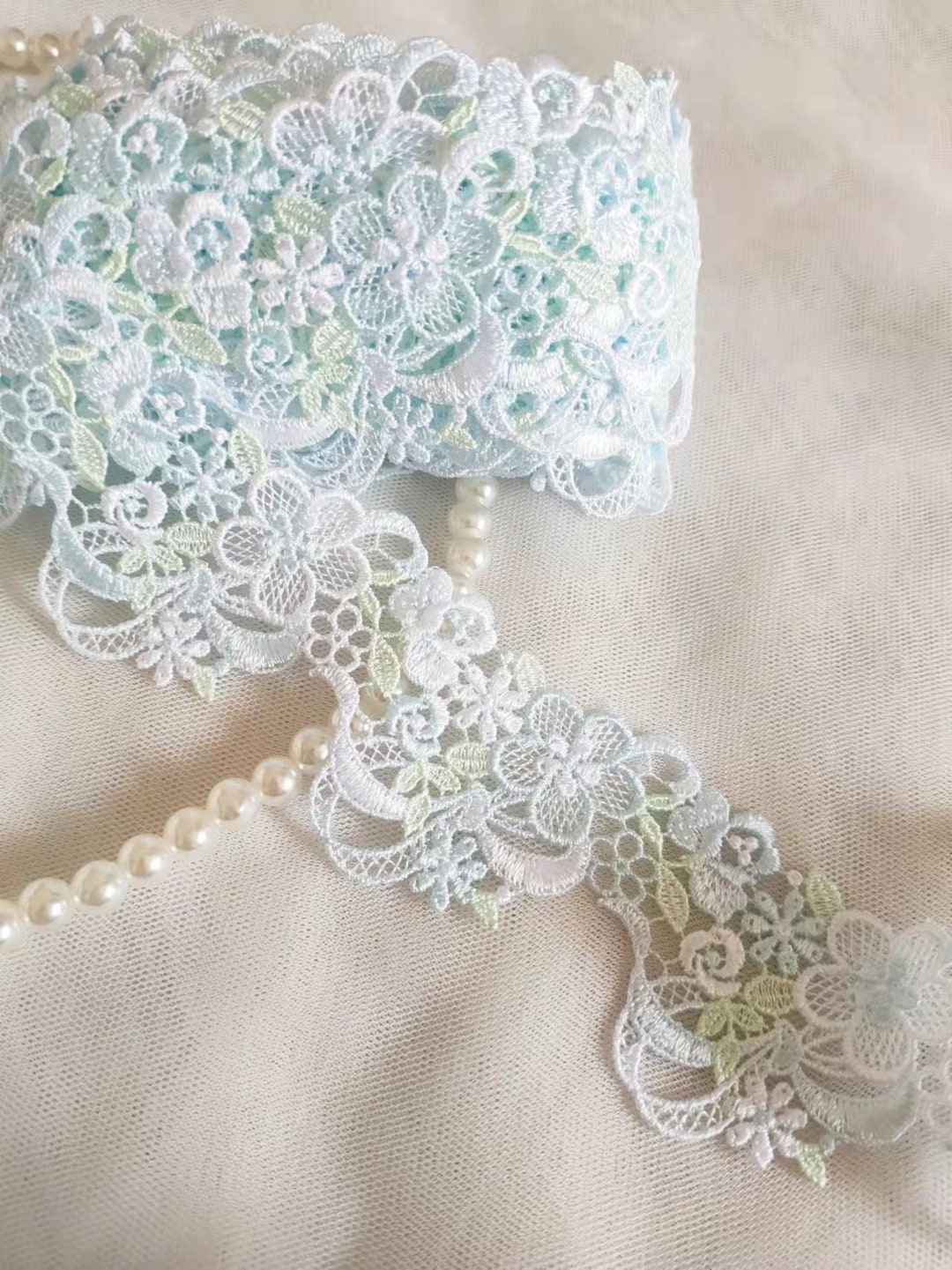2 Yards Lace Trim Lovely Blue Roses Flowers Venice Lace Trim 1.77 Inch ...