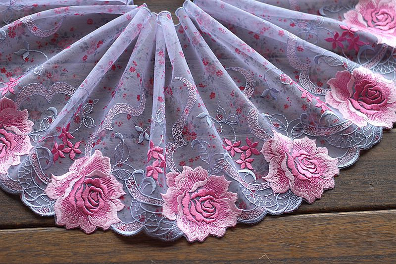 Purple Lace Trim Exquisite Big Rose Embroidered Tulle Lace | Etsy