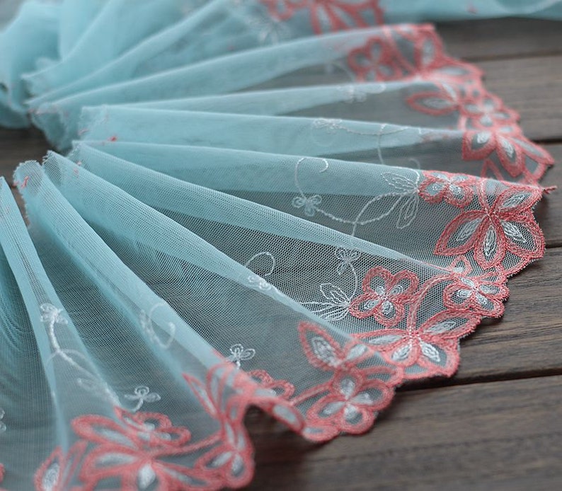 2 Yards Lace Trim Exquisite Flowers Embroidered Cyan Tulle - Etsy