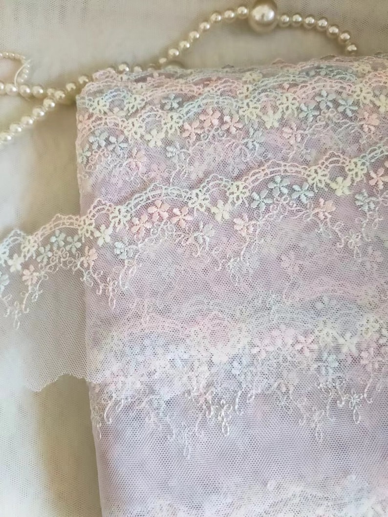 2 Yards Lace Trim Lovely Lolita Light Purple Embroidered Tulle Lace 2. ...
