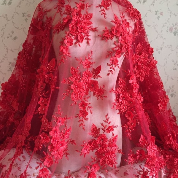 Red Embroidery Lace Fabric - Etsy
