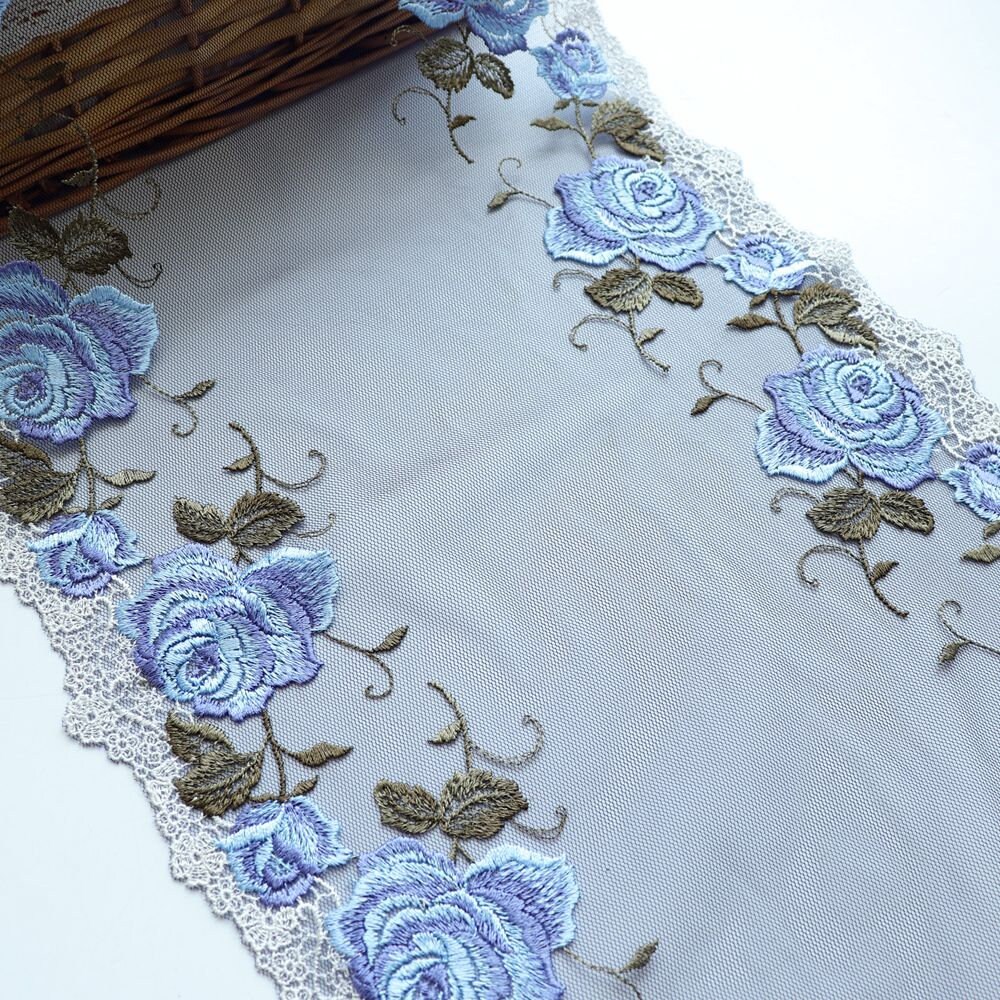 Double Edged Lovely Lace Trim Roses Embroidered Tulle Lace 11.4 Inches ...