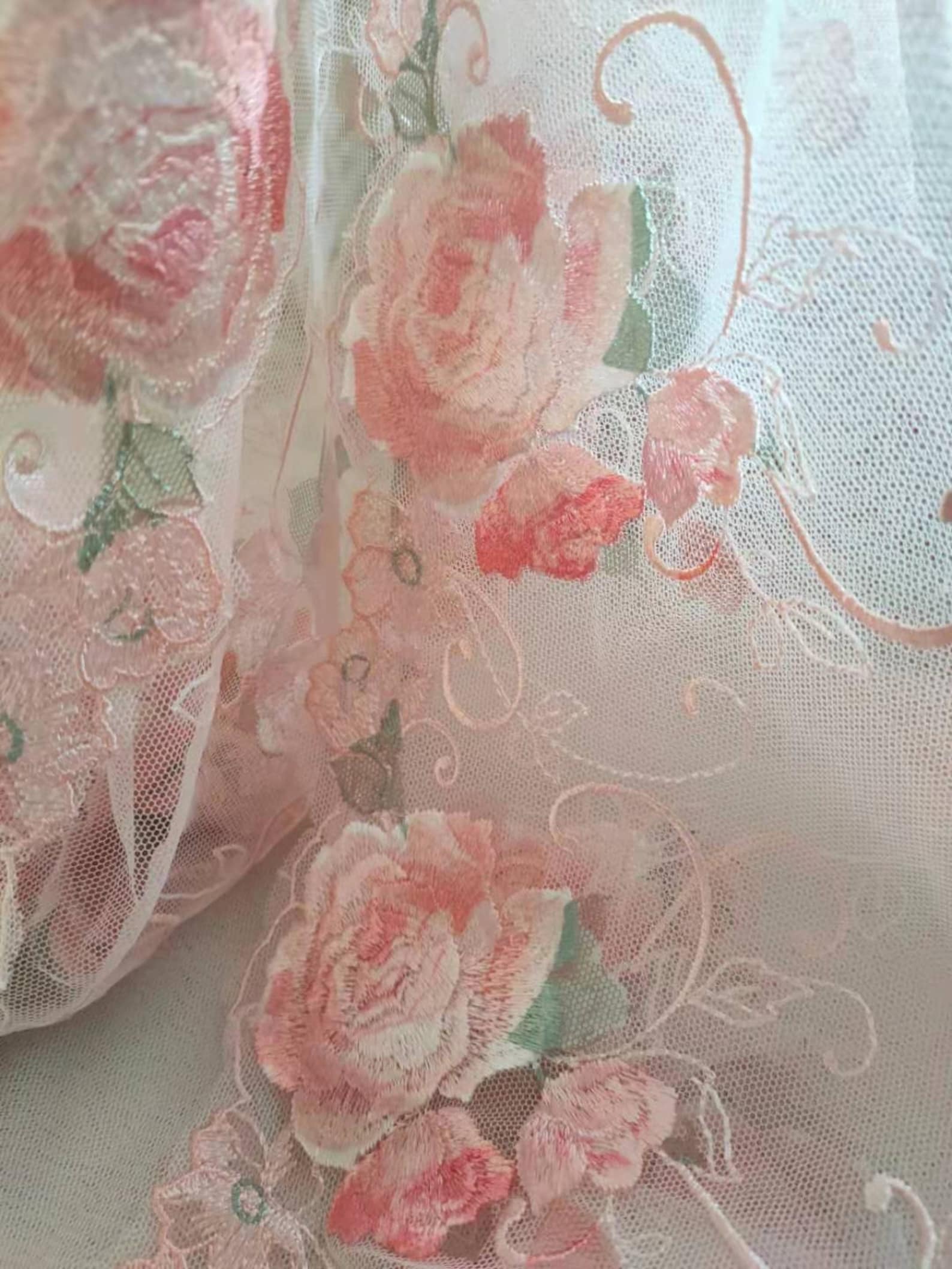 Gorgeous Tulle Lace Trim Pink Rose Flowers Floral Embroidered - Etsy