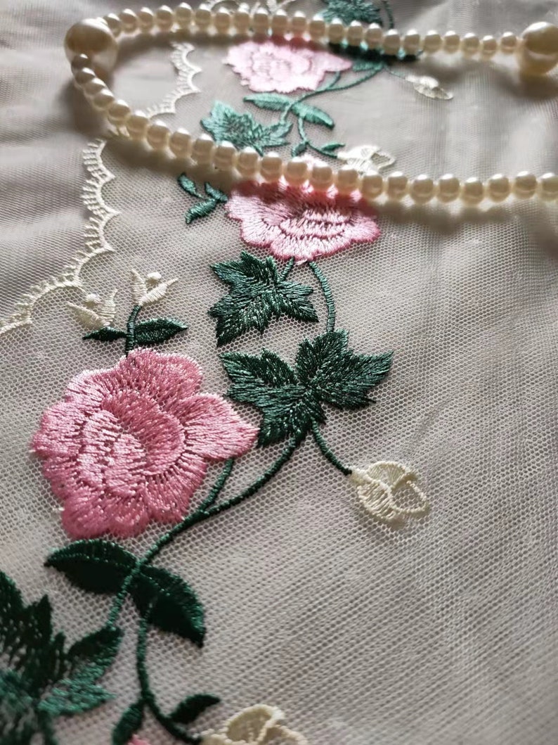 Gorgeous Tulle Lace Trim Pink Rose Flowers Floral Embroidered - Etsy