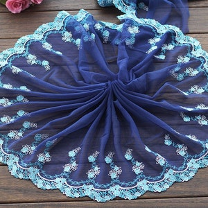 2 Yards Lace Trim Dark Blue Floral Embroidered Tulle Lace 9.44 Inches ...