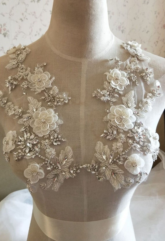 Gorgeous Rhinestone Crystal Applique Pair With 3D Flowers for | Etsy