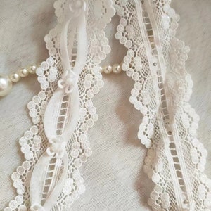 3 Colors Lovely Lace Trim Pink Venice Lace Trim With Pearl Beaded 1.9 ...