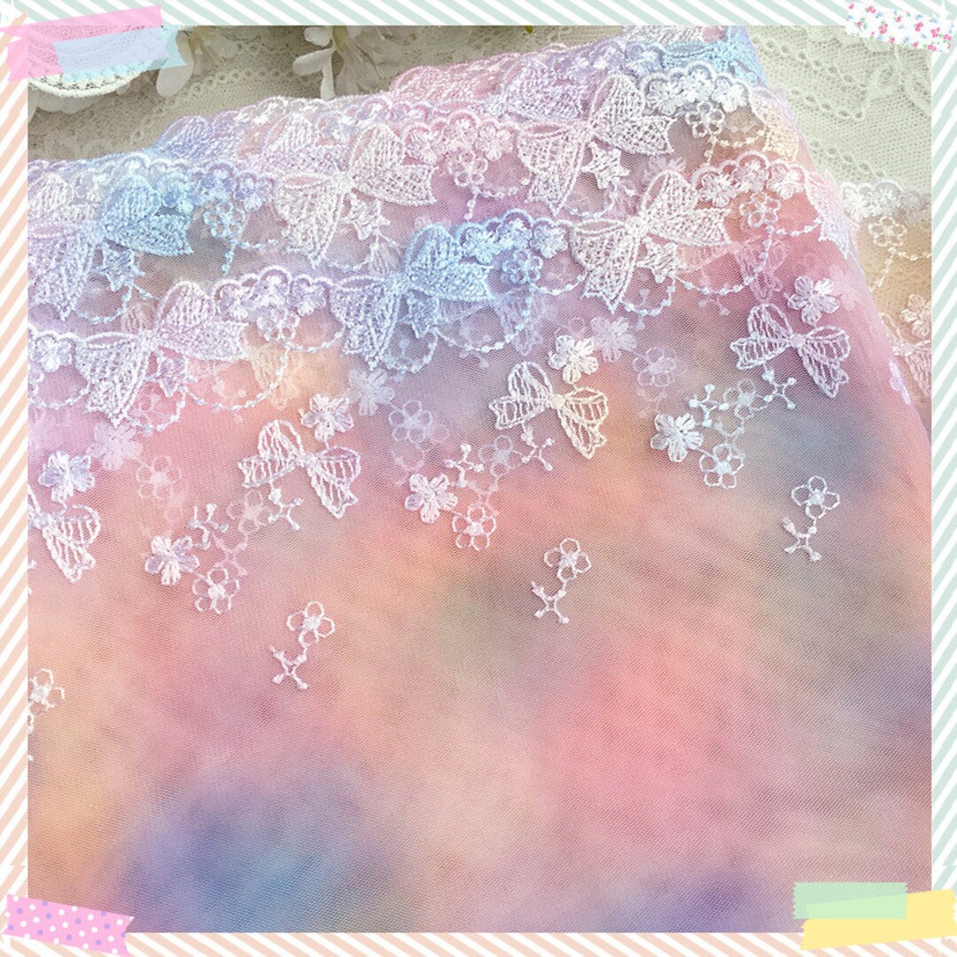 2 Yards Lace Trim Lovely Bow Embroidered Rainbow Colored Tulle Lace 7. ...