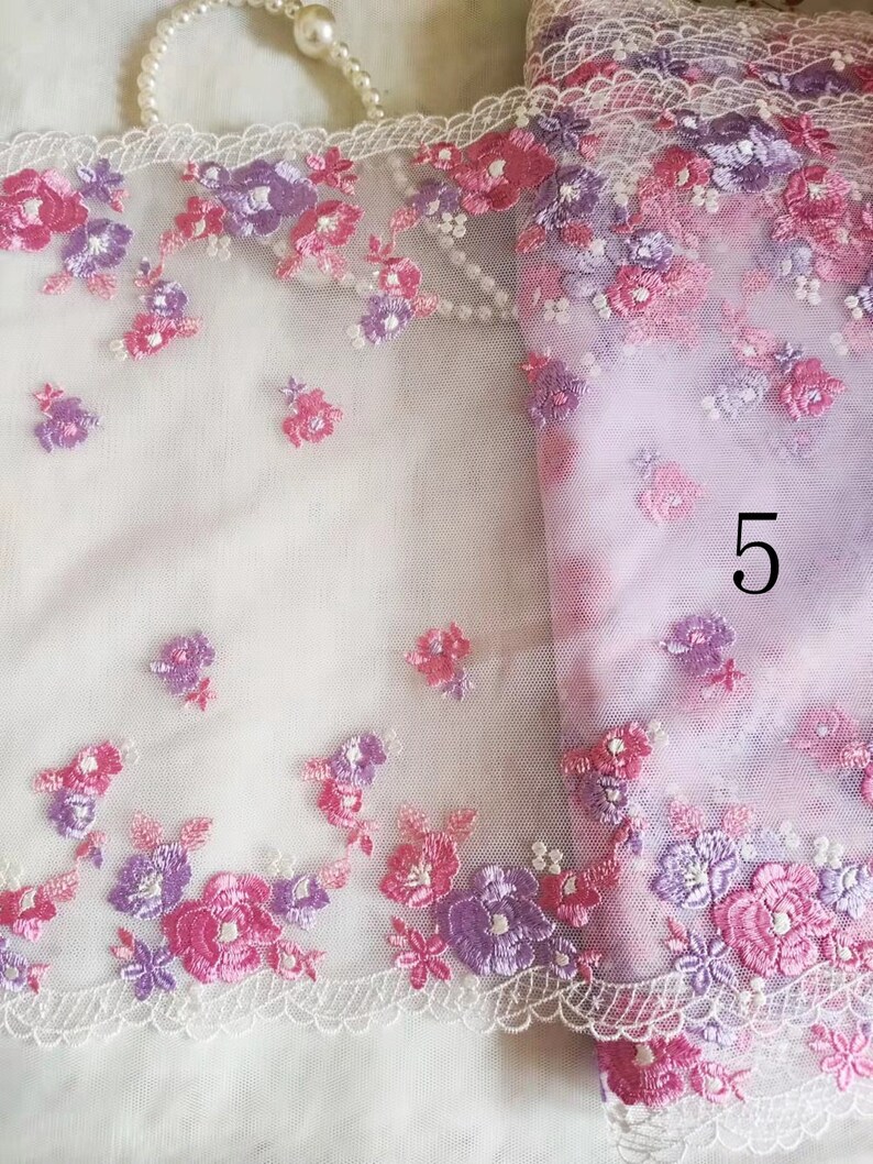 9 Colors Gorgeous Tulle Lace Trim Flowers Floral Embroidered Scalloped ...