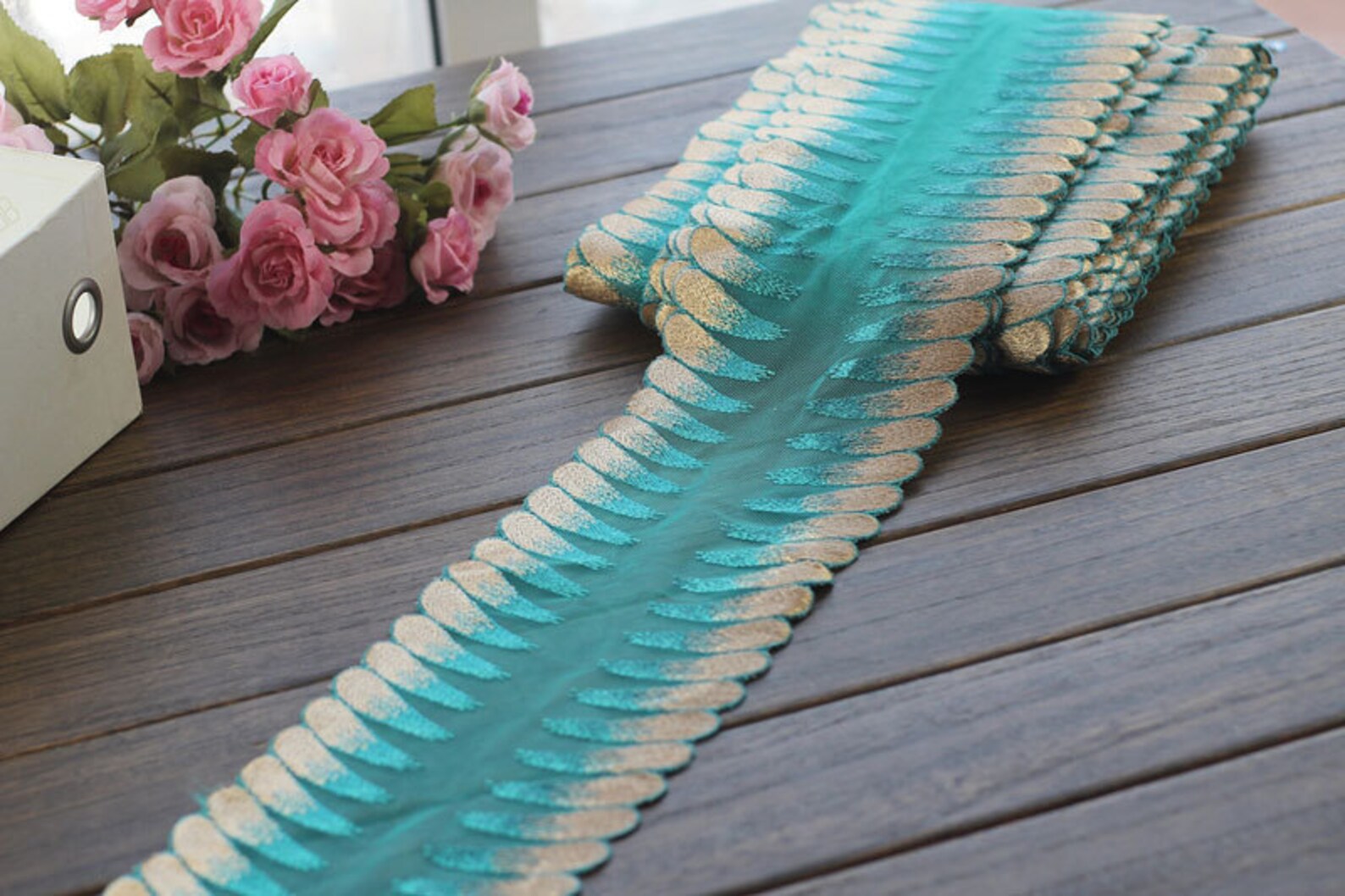 2 Yards Lace Trim Beige Embroidered Cyan Tulle Lace Trim 4.72 - Etsy