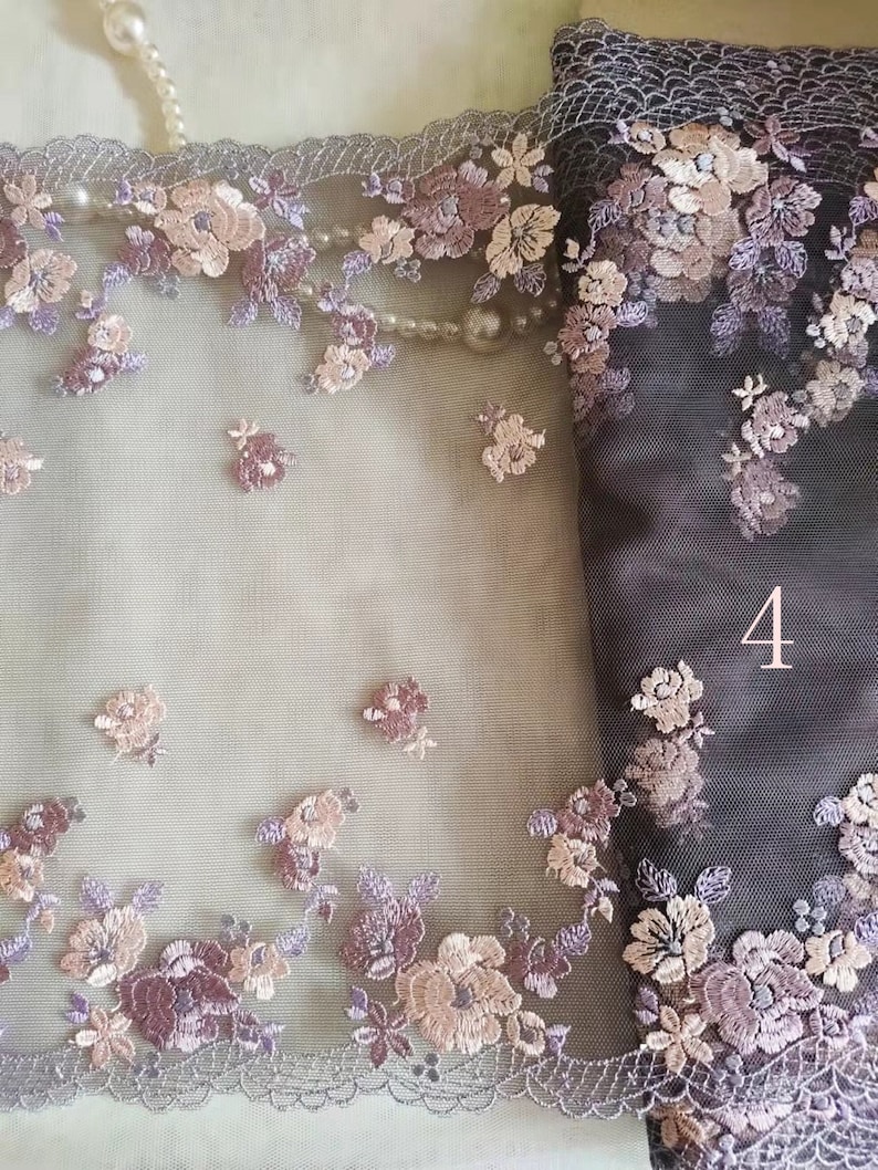 9 Colors Gorgeous Tulle Lace Trim Flowers Floral Embroidered Scalloped ...