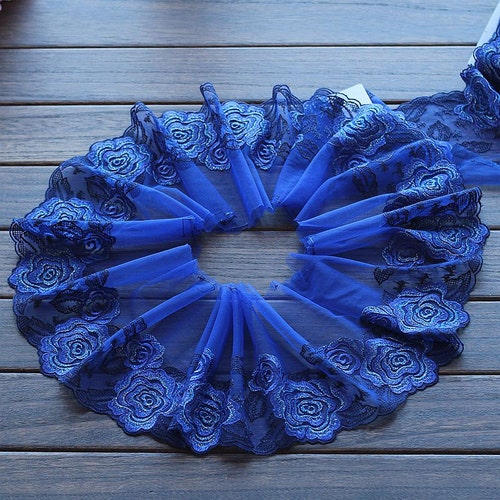2 Yards Lace Trim Dark Blue Floral Embroidered Tulle Lace 9 - Etsy