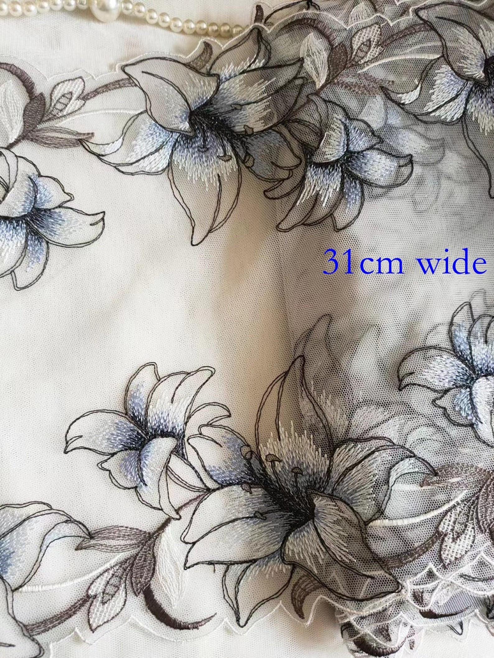 2 Colors Gorgeous Lace Trim Big Flowers Floral Embroidered Double Edged ...