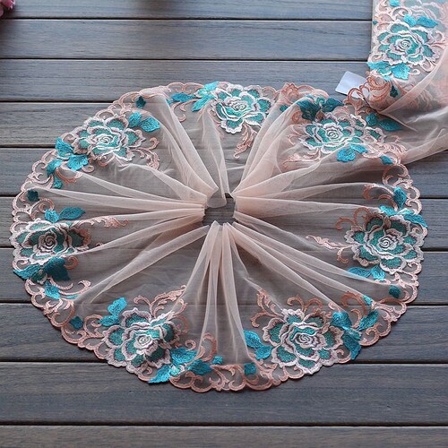 2 Yards Lace Trim Cyan Flowers Floral Embroidered Tulle Lace - Etsy