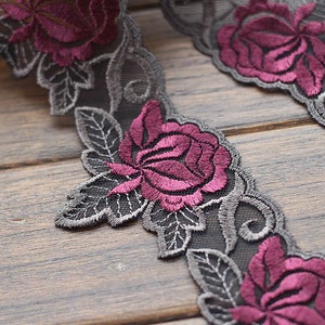 2 Yards Embroidered Lace Trim Dark Red Tulle Lace Venice Floral ...