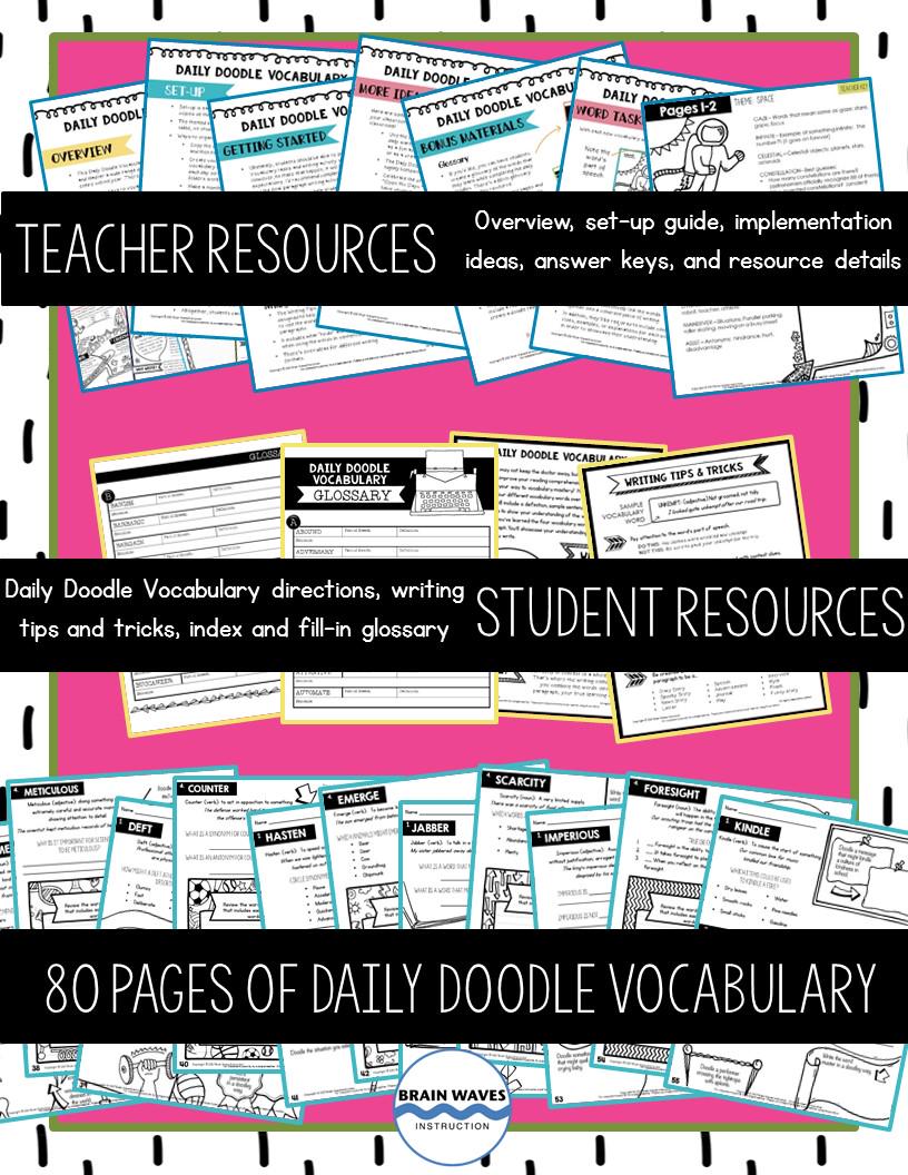 Middle School Vocabulary Activities: Doodles & Writing (PDF Download ...