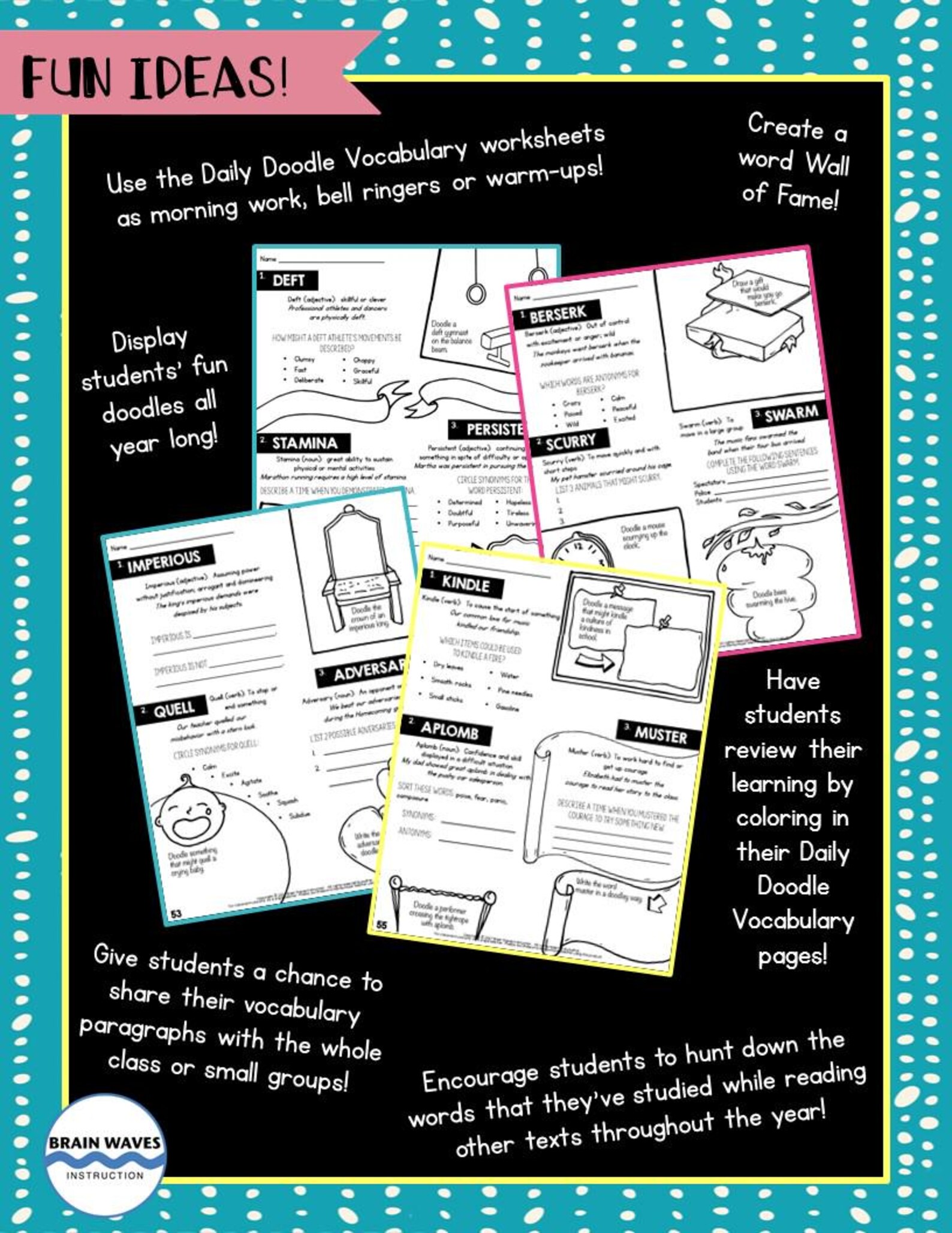 Middle School Vocabulary Activities: Doodles & Writing (PDF Download ...