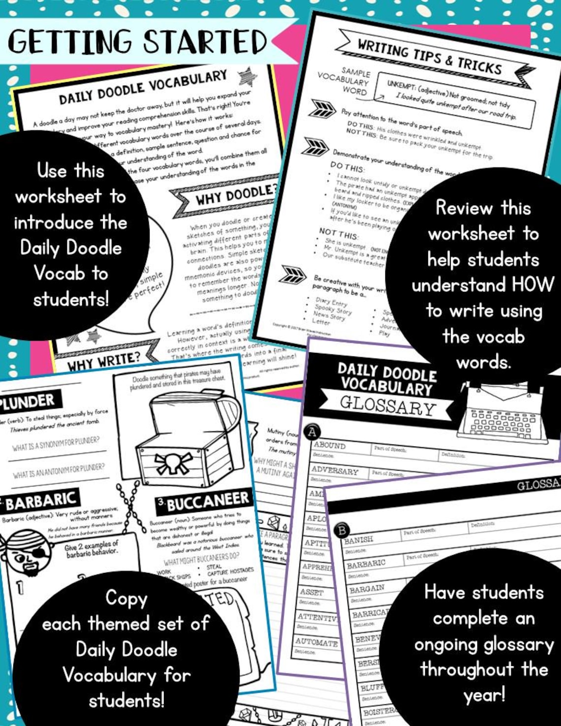 Middle School Vocabulary Activities: Doodles & Writing (PDF Download ...