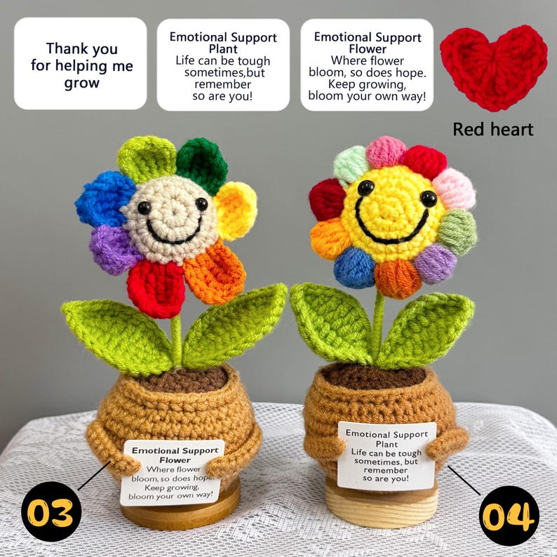 Handmade Crochet Sunflower Flowers With Hugging Heart,emotional Support ...