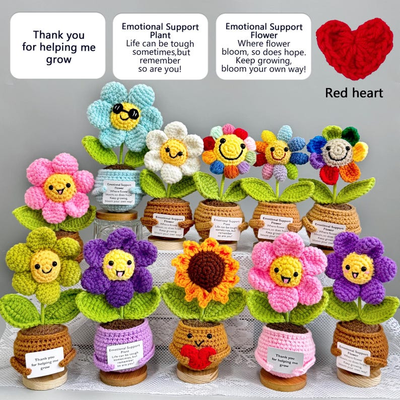 Handmade Crochet Sunflower Flowers With Hugging Heart,emotional Support ...