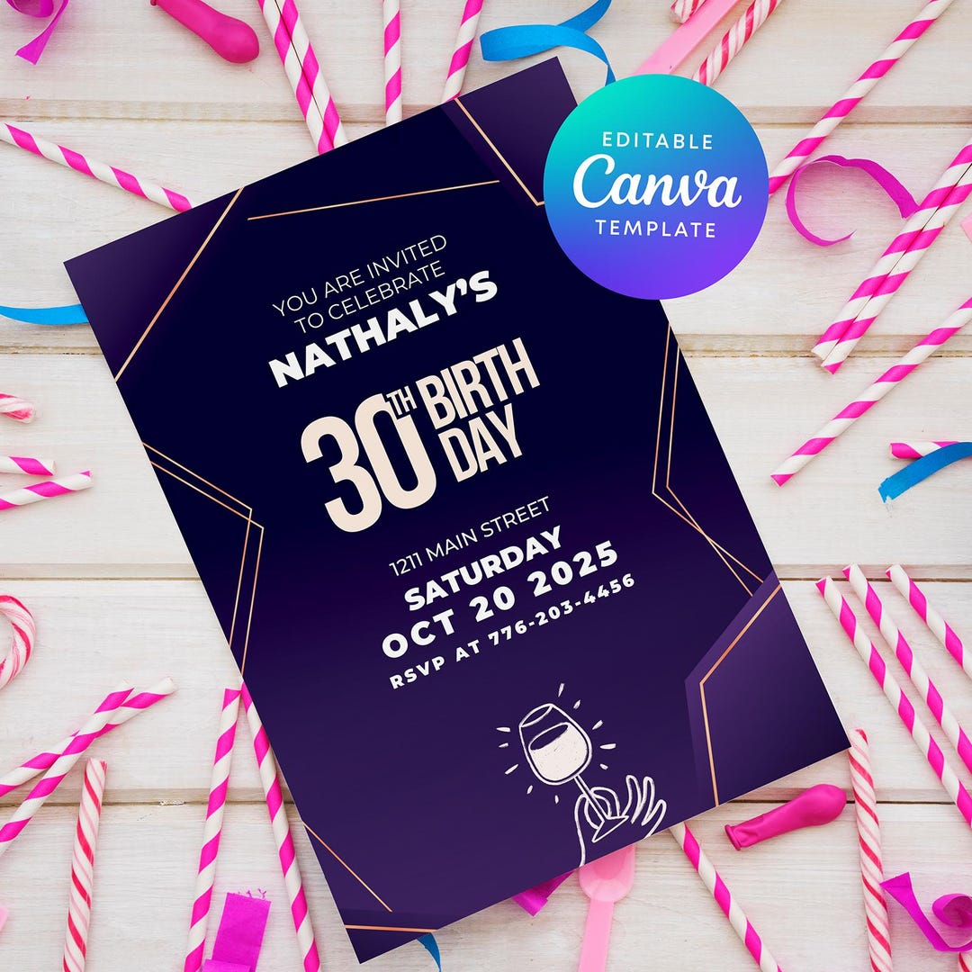 30th Birthday Invitation,digital 30 Invitation, Canva Editable Template ...