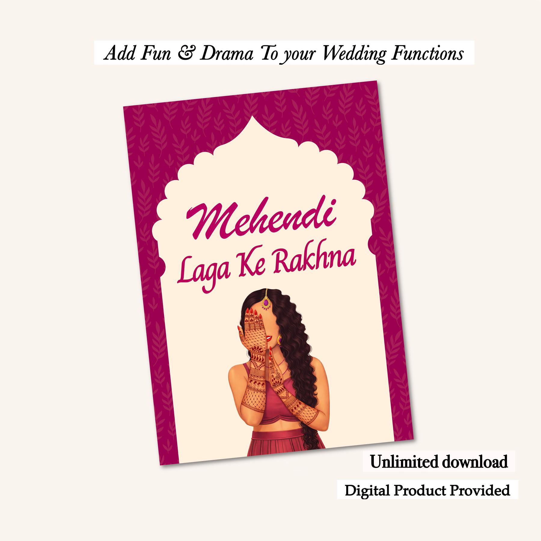 Mehendi Bazaar Sign, Mehndi Laga Ke Rakhna Poster, Henna Station Decor ...