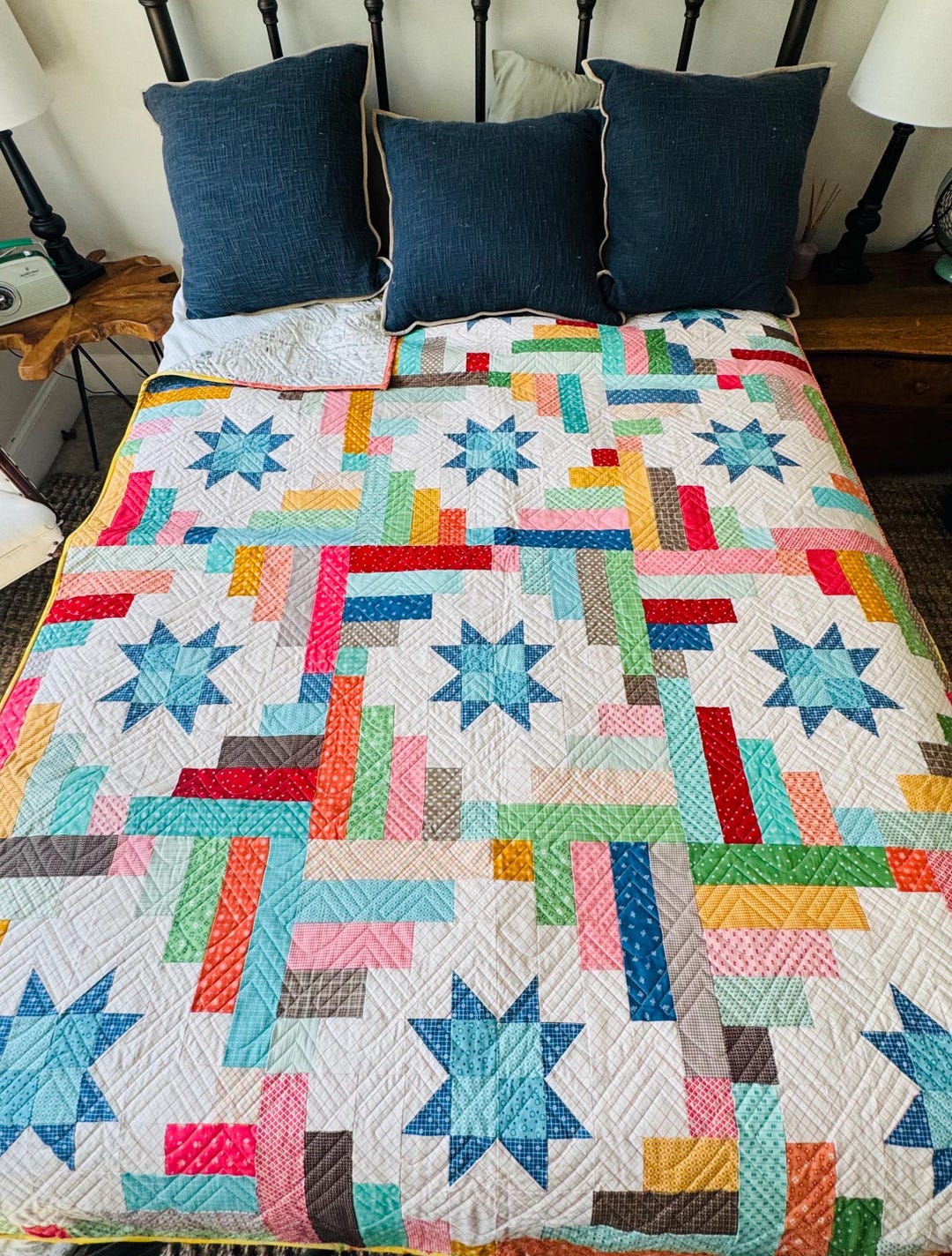 Lori Holt Scrappy Stars in Blue Quilted Throw (twin) - Etsy