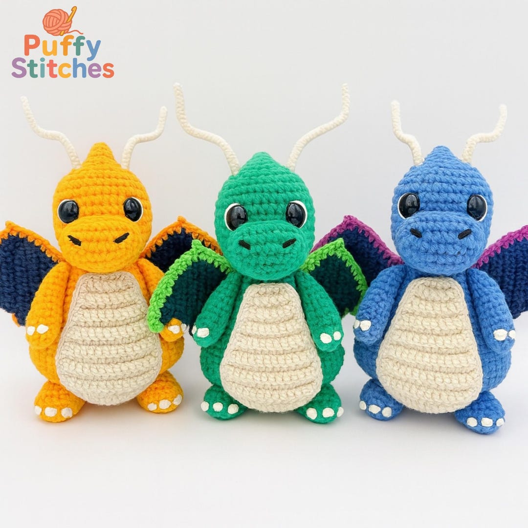 Baby Dragonite Crochet Pattern PDF, Cute Amigurumi Dragon Toy Tutorial ...