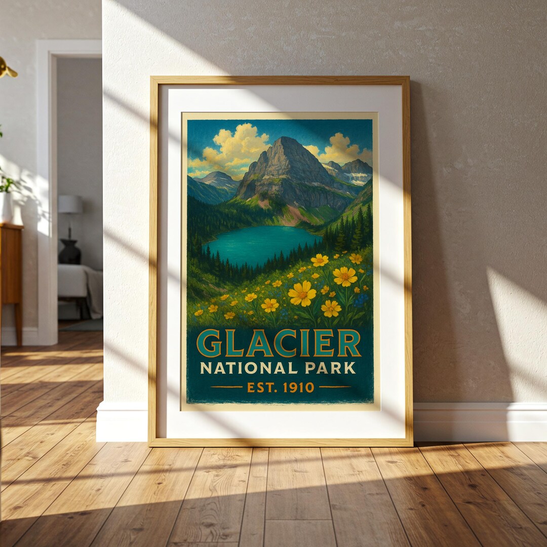 Glacier National Park Poster: Montana Mountain Landscape Art Print - Etsy