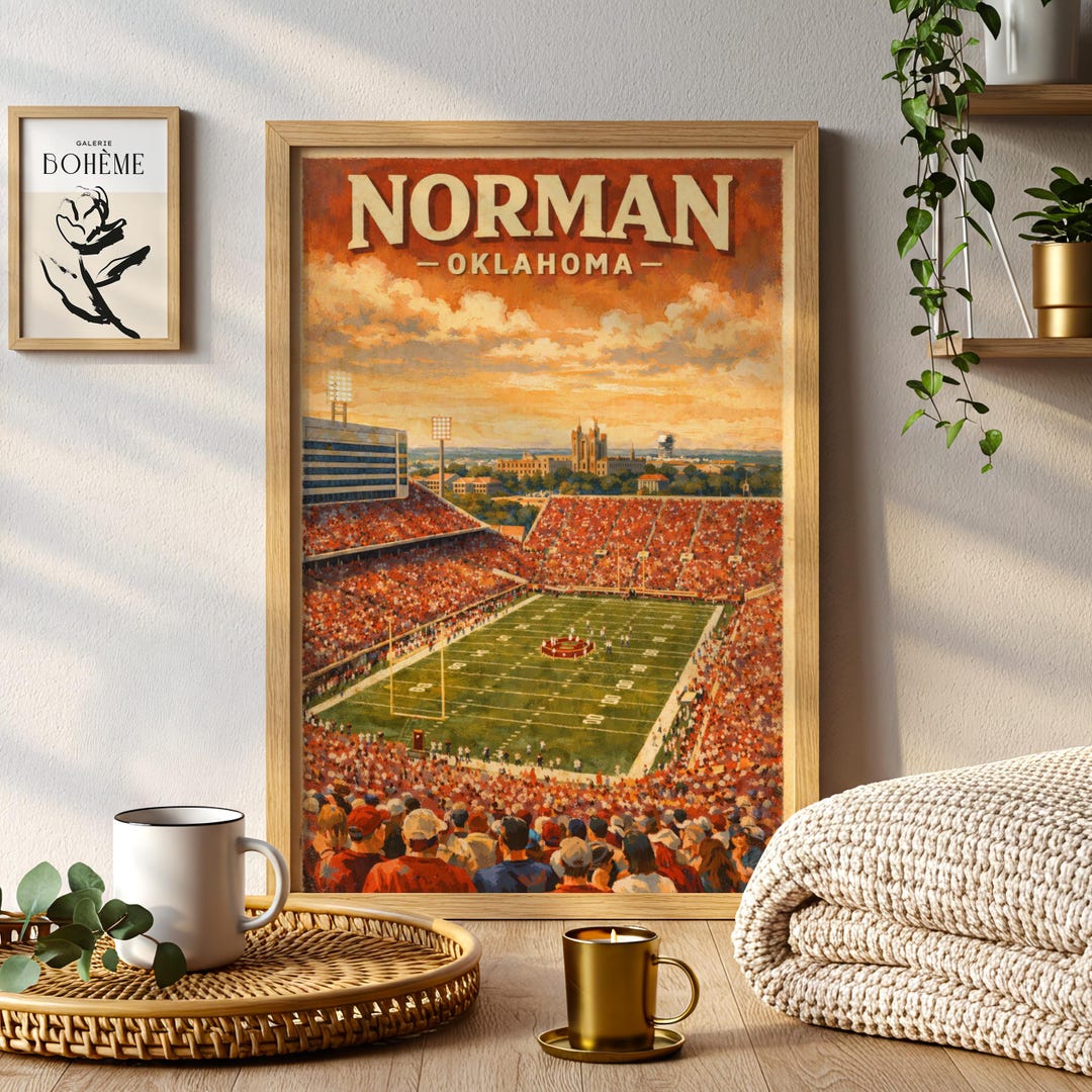 Norman Oklahoma Football Stadium Vintage Travel Poster College Town ...
