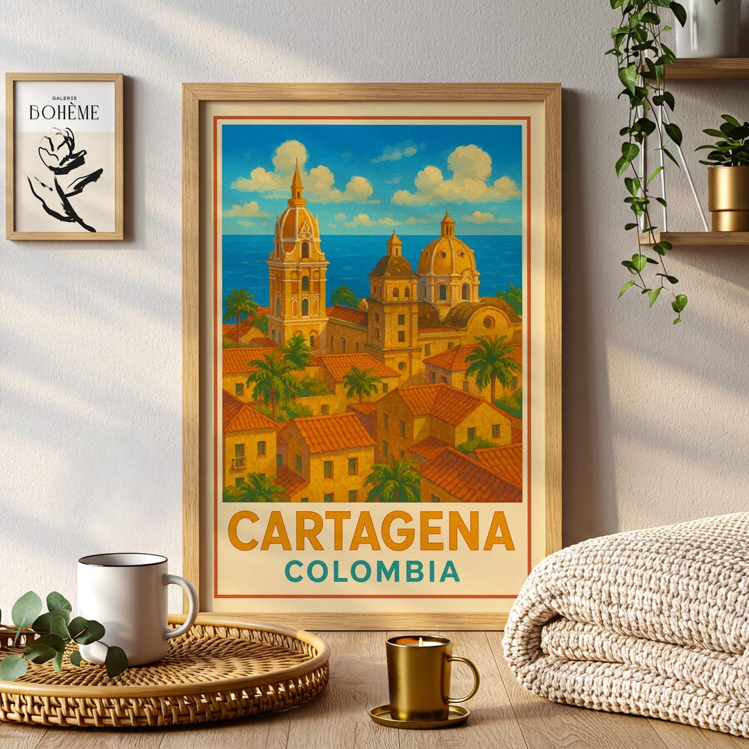 Cartagena Colombia Vintage Travel Poster Coastal City Wall Art - Etsy