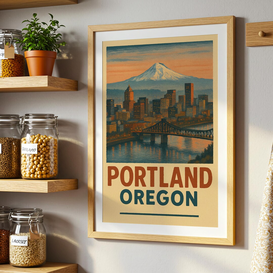Portland Oregon Poster City Skyline Wall Art Scenic PNW Landscape Print ...