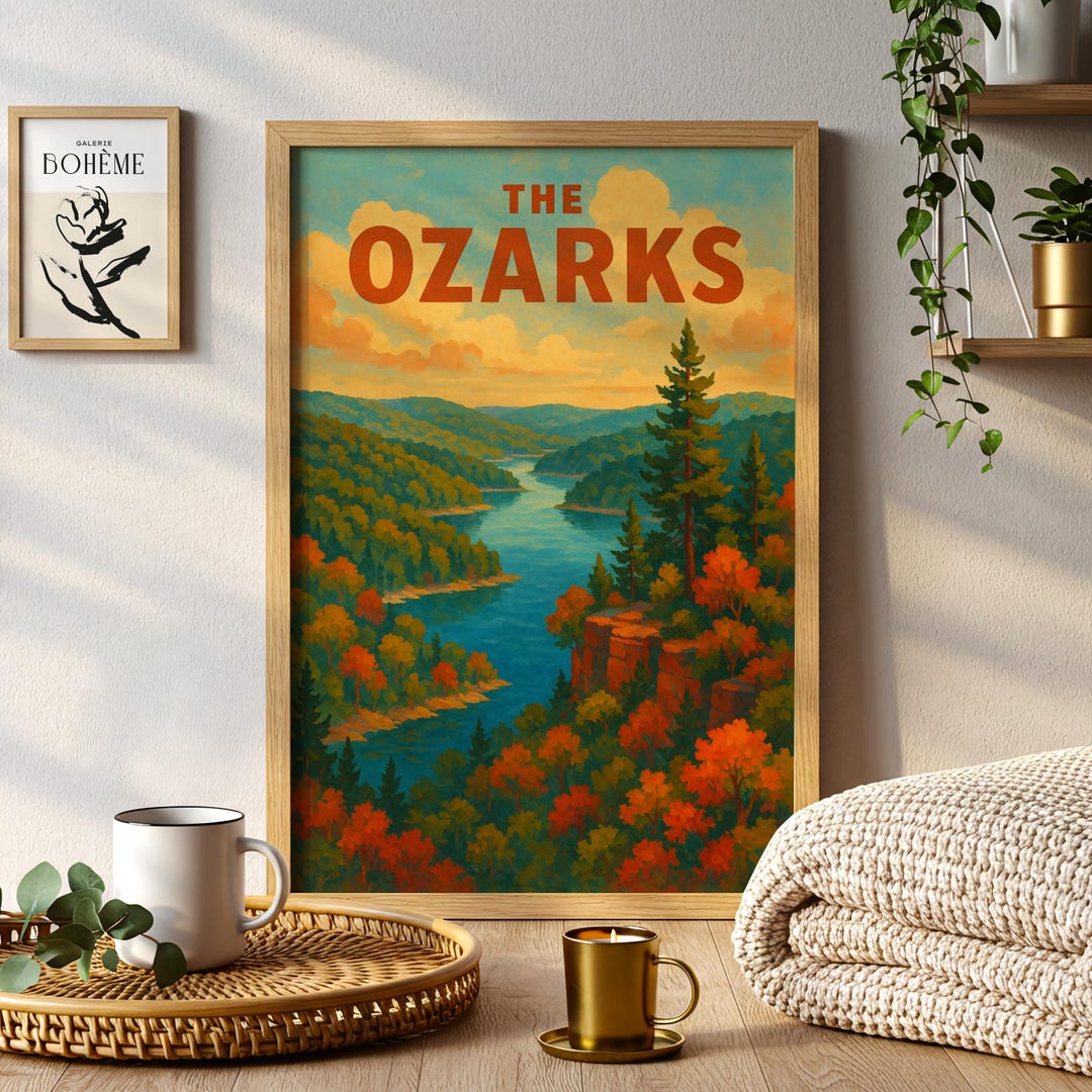 Ozark Mountains Poster | Rustic Lake Forest Wall Art Landscape Print - Etsy
