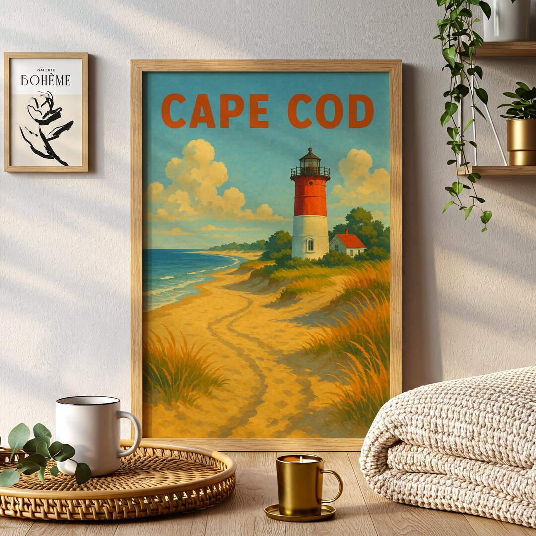 Cape Cod Poster | Coastal Beach Lighthouse Wall Art New England Print ...