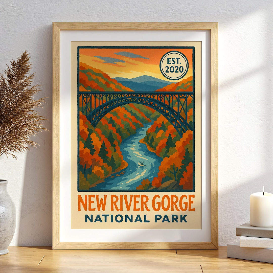 New River Gorge National Park Vintage Print, West Virginia Landscape ...